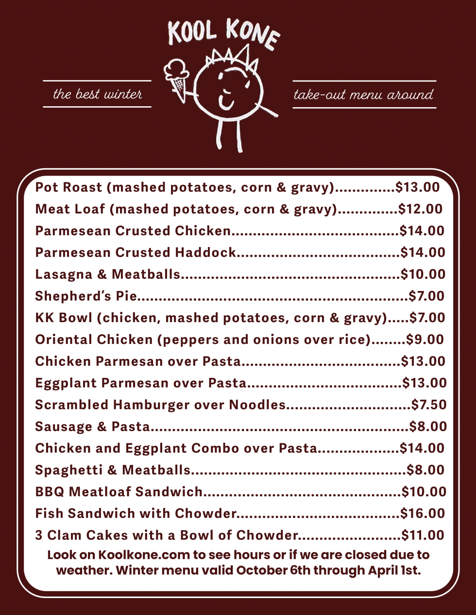 Winter Menu - Kool Kone